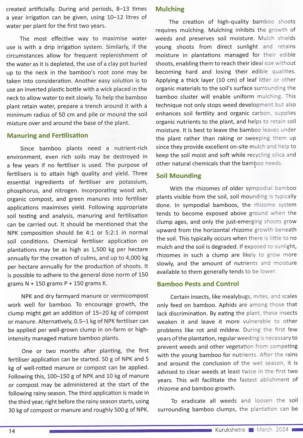 Kurukshetra : Bamboo Farming Growing Methods and Reaping Benefits - AFEIAS Kurukshetra : Bamboo Farming Growing Methods and Reaping Benefits - AFEIAS